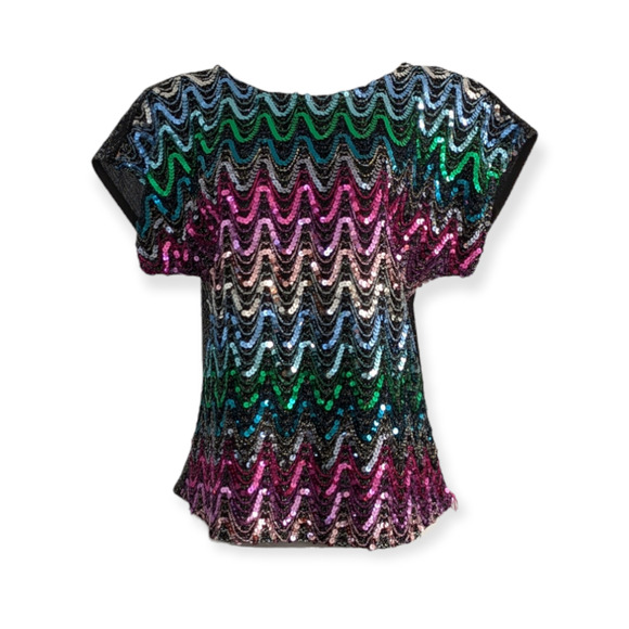 Vintage | Tops | Vintage 7s 80s Pastel Rainbow Sequin Waves Disco Top ...